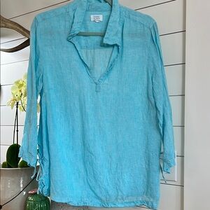 Sigrid Olsen | Tops | Sigrid Olsen Aqua Blue Linen Tunic Top | Poshmark